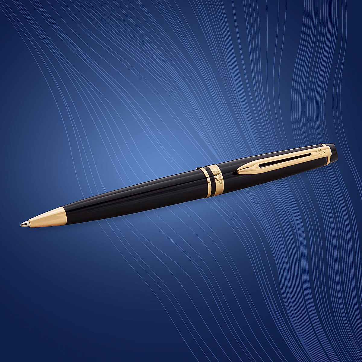 Waterman Expert Ballpoint Pen Black with golden trim Medium Tip Blue Ink Gift Box