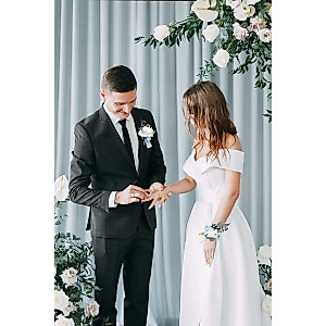 Ansofi Set of 6 Dusty Blue Wrist Corsages for Wedding, Corsage Wristlet Bracelet Hand Flower for Boho French Rustic Wedding Ceremony, Anniversary Prom Homecoming Formal Dinner Party