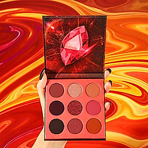 Docolor Eyeshadow Palette 9 Colors Gemstone Shadow Palette Highly Pigmented Mattes Shimmers Naked Smokey Glitter Cream Colorful Powder Blendable Long Lasting Waterproof Makeup Palette-Red