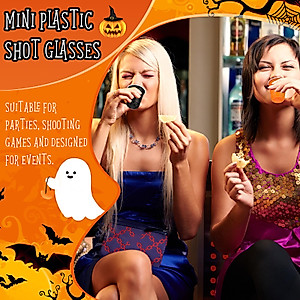 Sliner 200 Pcs Halloween Plastic Shot Cups Bulk Mini Shot Glasses 2 oz Cups Small Disposable Glasses for Christmas Birthday Party BBQ Drinking Taste Serving(Orange, Black)