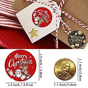 Merry Christmas Stickers Labels Roll 1.5 Inch 5 Designs Round Christmas Tags 600 Adhesive Xmas Decorative Envelope Seals Stickers for Cards Gift Envelopes Boxes (1.5''-600 PCS)