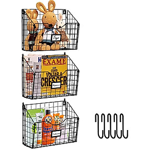Hanging Metal Wire Storage Basket - X-cosrack 3 Tier Office Wall File Organizer With Hook & Foldable Magazine Mail Document Rack & Bathroom Kitchen Vegetable Fruit Spice Baskets Organizing and Storage