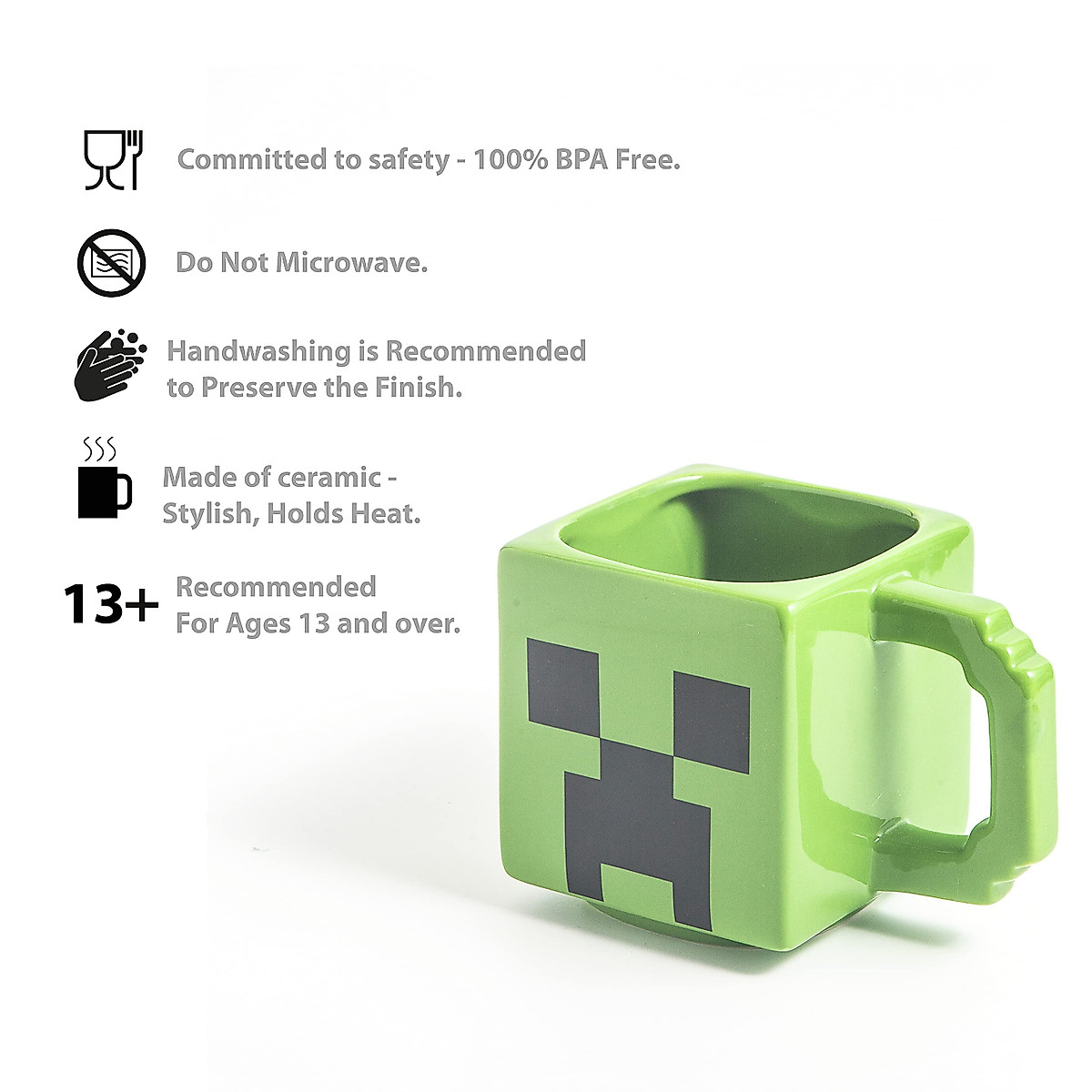 Zak Designs Minecraft Mug Unique 3D Sculpted Ceramic Coffee Cup 3 Piece Set, Collectible Keepsake Square Coffee Mugs (21oz, Creeper & Skeleton & TNT)