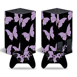 Skin Sticker for Xbox Series X Console and Controllers, Video Game Console Vinyl Decal Protective Wrap Cover Compatible with Xbox Series X Skin Set (Butterfly)
