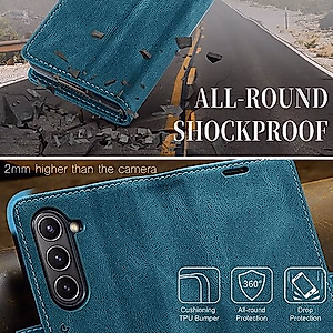 Cellphone Flip Case Wallet Case for Samsung Galaxy Z Fold 5,Retro Real Cowhide Leather Folio Flip Wallet Magnetic Slim Phone Cover|Card Holder, Anti-Drop,Full Protection Protective Case ( Color : Blue