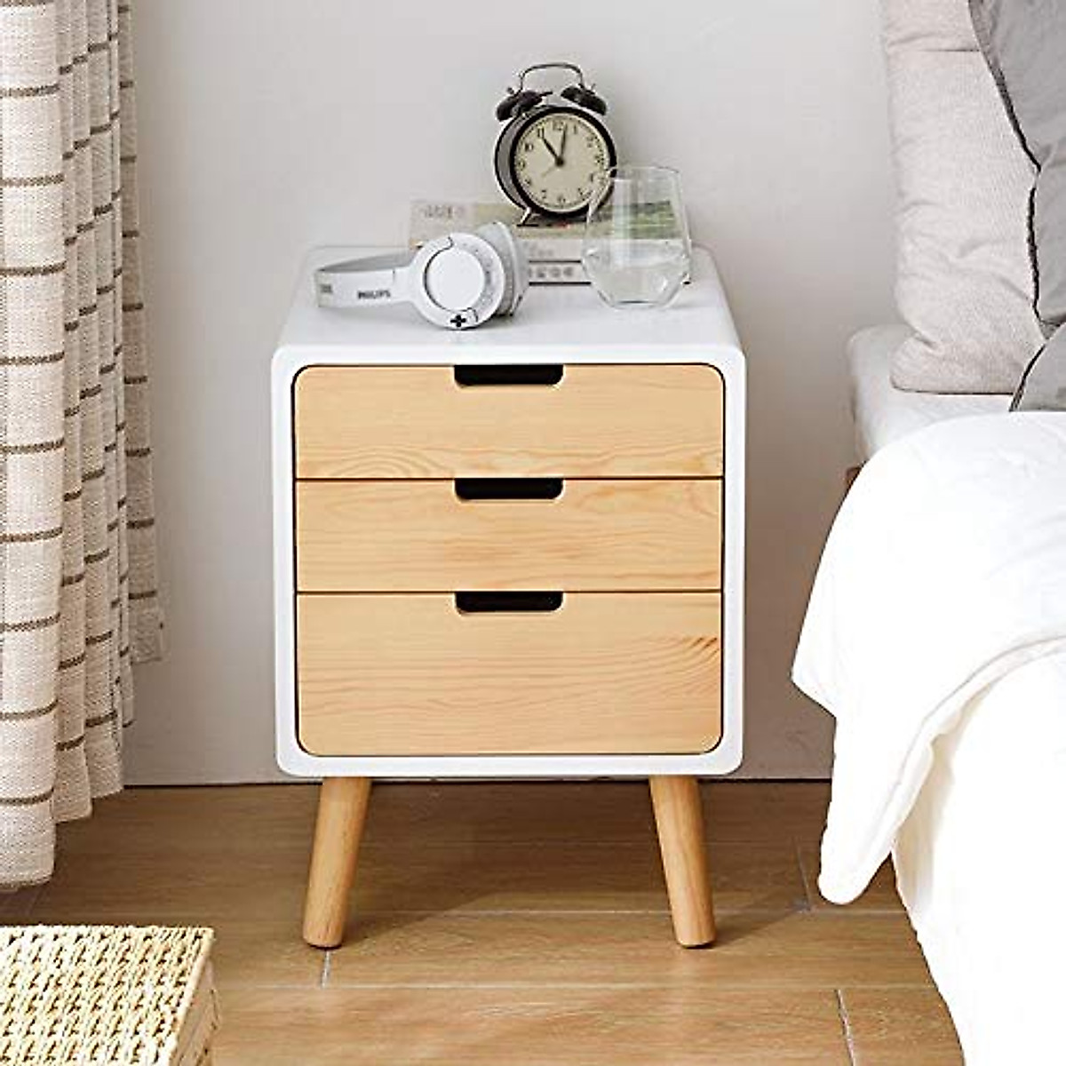 ZHAOLEI Simple and Three-Drawer Design Bedside Table, Mini Locker Bedroom Solid Wood Bedside Storage Cabinet