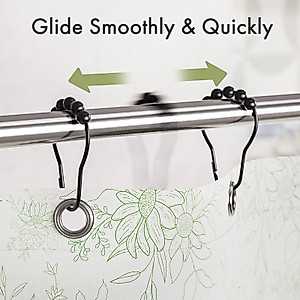 Amazer Matte Black Shower Curtain Hooks, 12PCS Rust-Resistant Metal Shower Hooks Ring Shower Rings for Curtain, Rolling Shower Curtain Rings for Bathroom Shower Rod Shower Curtain Hangers