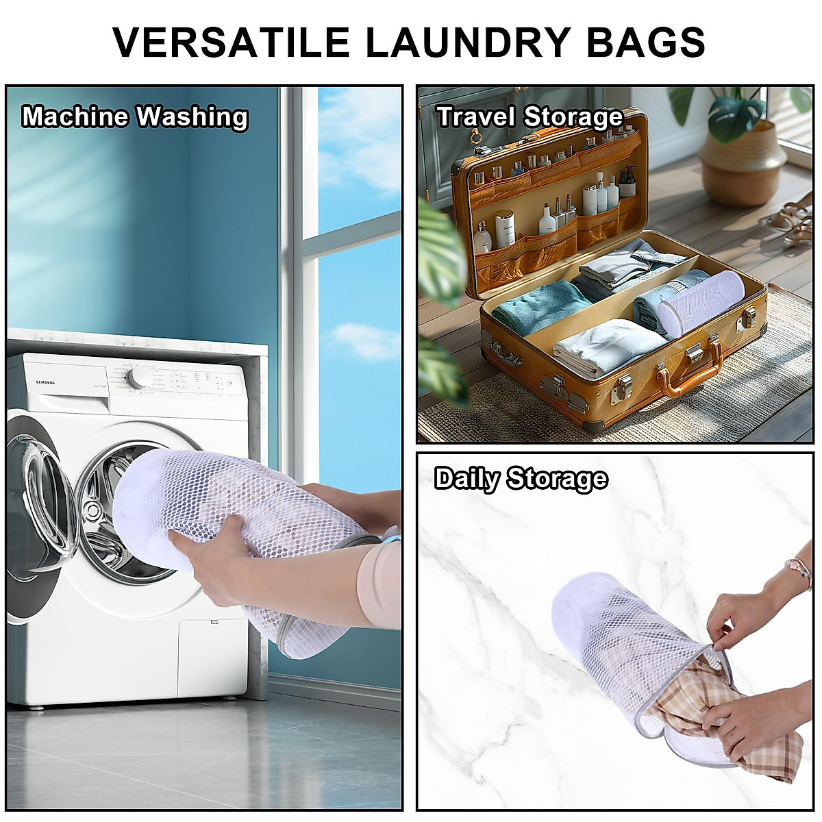 2 Pack Shoe Washing Bag Honeycomb Mesh Laundry Bags with Zipper 7"×15" Laundry Bags Mesh Wash Bags for Sneaker Bras Socks Delicates