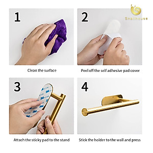 Snailhouse Paper Towel Holder, Stainless Steel Wall Mount Paper Towel Holder Under Cabinet Counter, Both Available in Adhesive and Screws, Gold