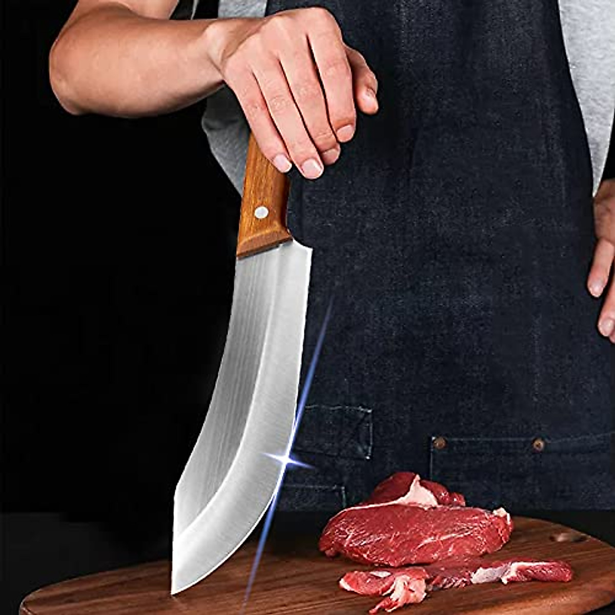 Meat Cleaver Knife, 7-inch Kitchen Knife Serbian Chef Knife Stainless Steel Full Tang Pakkawood Handle Meat Cleaver with case for Cooking
