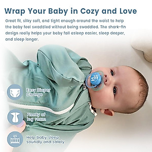 ZIGJOY Shark-Fin Transition Swaddle - 0.5 Tog Rayon Made from Bamboo Sleep Sack Transitional Swaddle Sack Baby Wearable Blanket with 2-Way Zipper, Mint Green, 3-6 Months