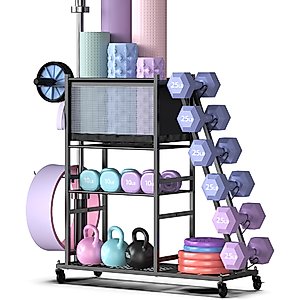 Mythinglogic Dumbbell Rack for Home Gym, Weight Rack for Dumbbells Hold up to 420 Pounds, Multifunctional Yoga Mat Holder for Barbell plates and Kettlebells, Home Gym Storage Rack Made of Steel