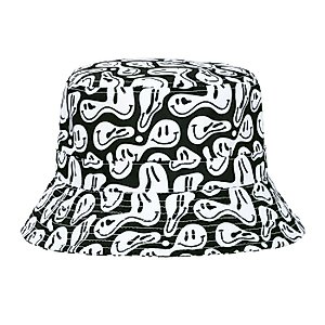 HDE Bucket Hat Unisex Print and Solid Beach Sun Hats Outdoor Packable Headwear Dripping Smiley - One Size