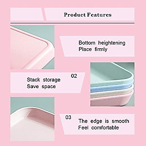 2Pcs Unbreakable Serving Tray Decorative Tray Wheat Straw, Great for Dinner Tray Tea Tray Bed Tray Bar Tray Breakfast Tray Food Tray (Pink)