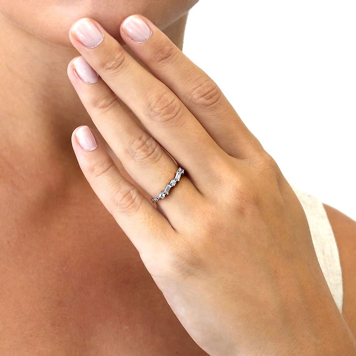 BERRICLE Sterling Silver Art Deco Cubic Zirconia CZ Fashion Chain Ring for Women, Rhodium Plated