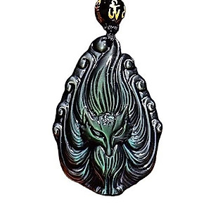 Crystal Obsidian nine tail fox gumiho necklace pendant with bead chain for wen or women (rainbow obsidian)