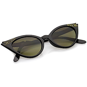zeroUV 50s Cat Eye Sunglasses, Womens Embellished Rhinestones, Pinup Girl and Rokability Accessories, UV400 Retro Jeweled Glasses 50mm (Black)