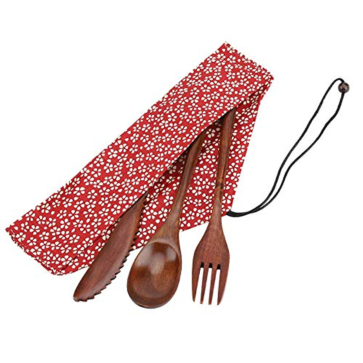 Wooden Cutlery Set Cooking Utensils Includes Wooden Spoon, Fork, Knife with Storage Bag