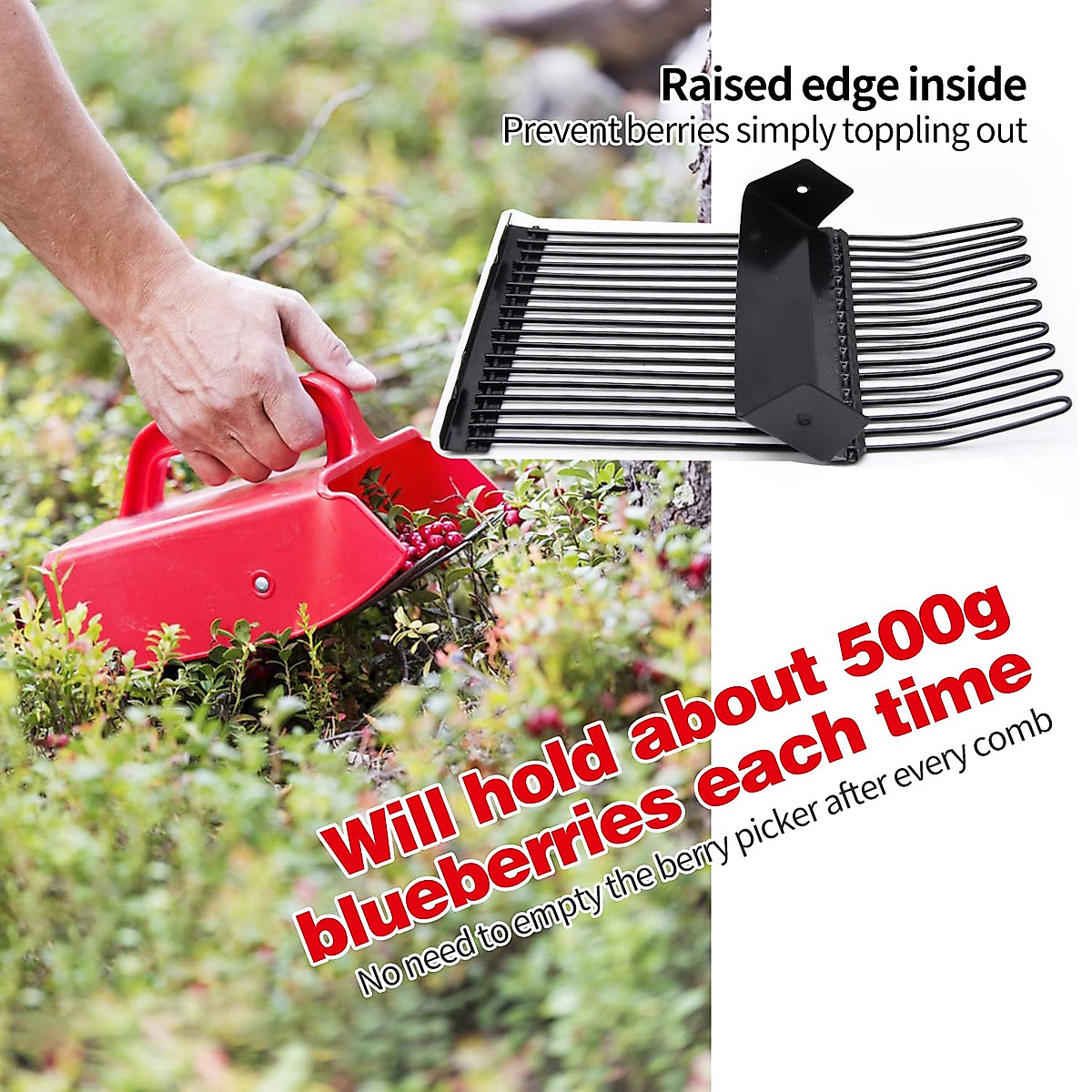 1/2/4 Pack Berry Picker, Berry Pickers and Rakes with Metallic Comb and Ergonomic Handle for Easier Berry Picking, Blueberry Rake Scoop for Blueberries, Lingonberries and Huckleberries(1 Pack)