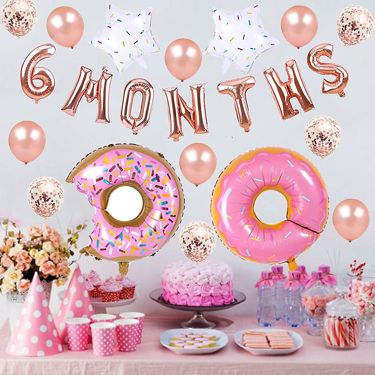 Donut Theme 6 Months Birthday Party Decorations Half Year Birthday Suppliers Set for Girls 1/2 Year Birthday Party 6 Months Balloons, Donut Balloons One Half Year Birthday Baby Shower Party (Donut)