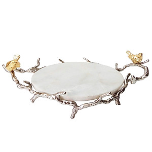 White Marbling Tray, Silver Marble Serving Tray Carrying Tray Classy Elegant Stone Branch Pattern Dining Decor Beautiful Design, Marble