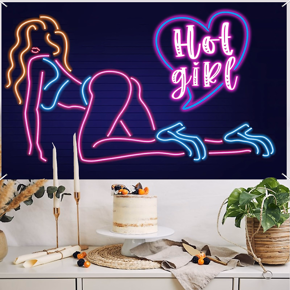 Neon Hot Sexy Girl Banner Pole Dancing Theme Pole Dance Backdrop Decor for Bachelorette Bridal Shower Birthday Party Decorations Chair Dancing Party P Valley Party Supplies Photo Booth Props Favors