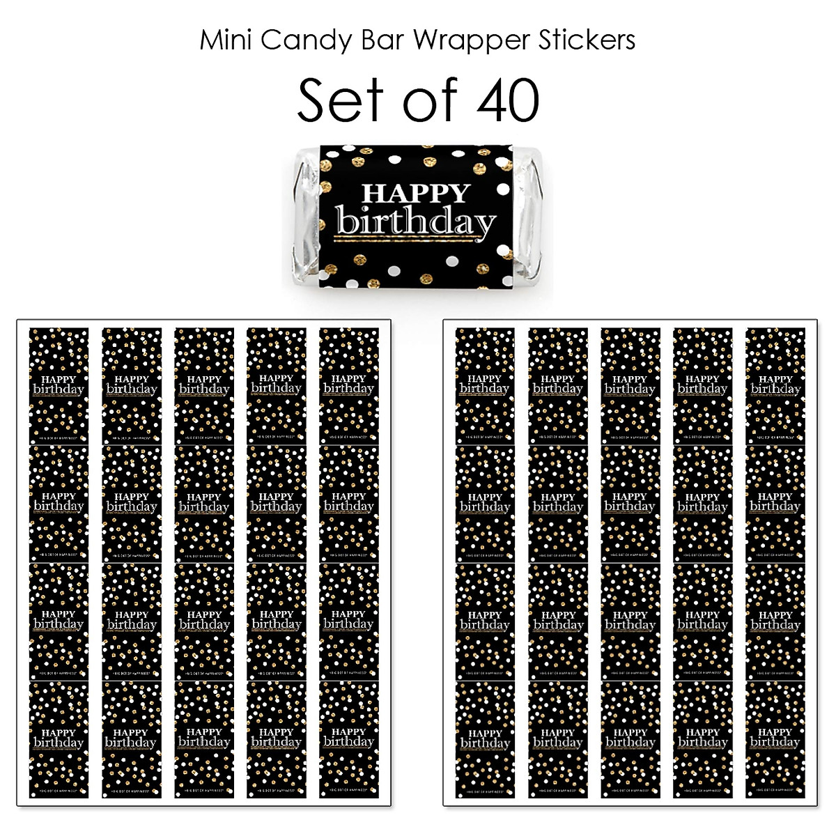 Big Dot of Happiness Adult Happy Birthday - Gold - Mini Candy Bar Wrapper Stickers - Birthday Party Small Favors - 40 Count