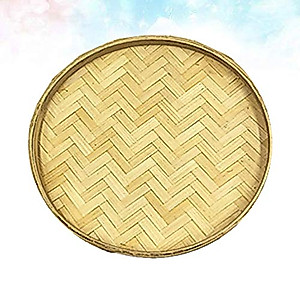 MILISTEN Flat Wicker Bamboo Wood Round Serving Platter Bamboo Basket Tray Flat Shallow Basket for Kids DIY Drawing 42CM