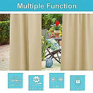 RYB HOME Extra Wide Outdoor Curtains for Patio Waterproof Windproof Blackout Curtains for Porch Pergola Arbor Lanai Pool House Outside Deck, 100 inch Width x 84 inch Length, 1 Pc, Biscotti Beige