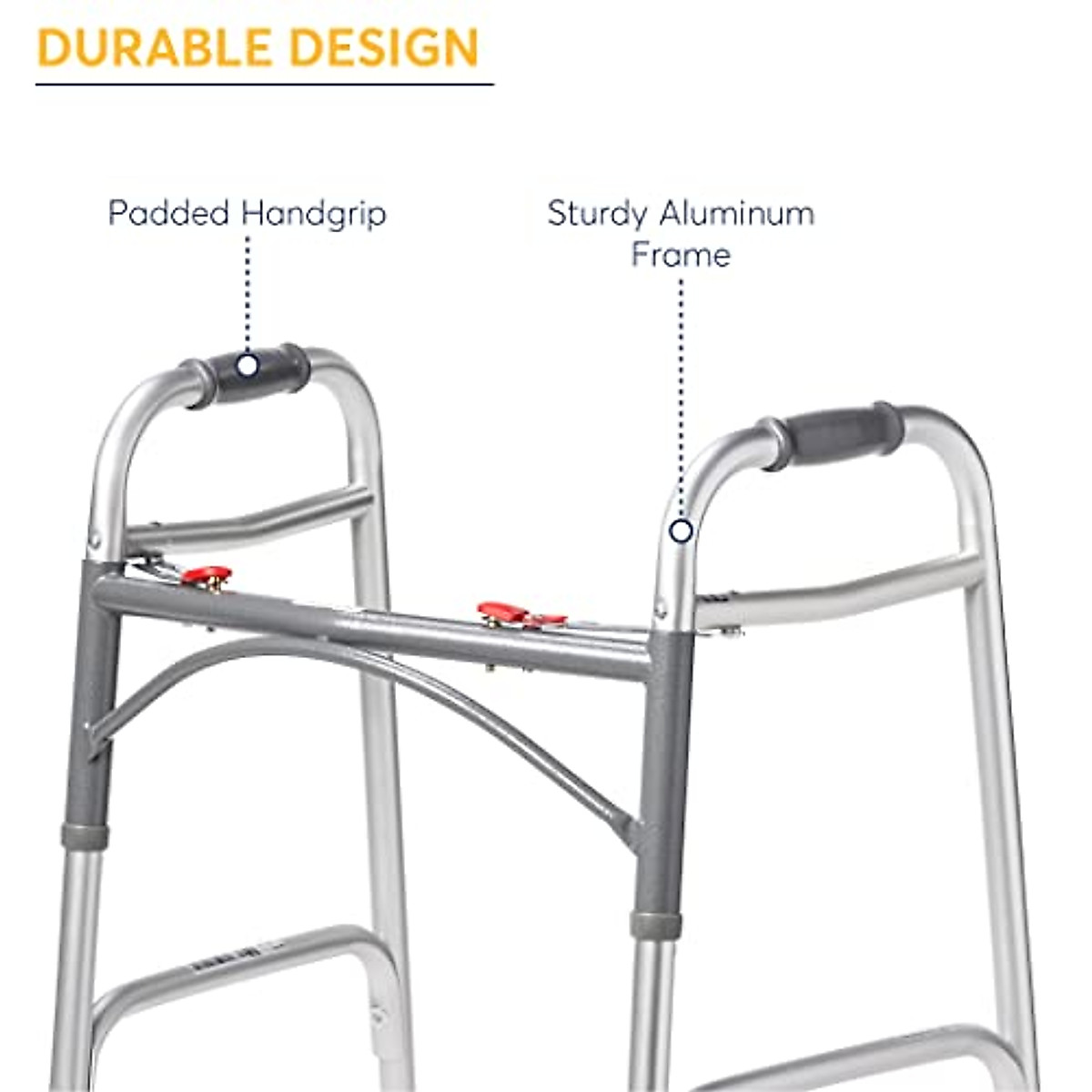 Drive Medical Deluxe 2-Button Folding Walker, Lightweight Walkers for Seniors and Adults, Medical Walker, Bariatric Walker (Up to 350 Pounds), Silver