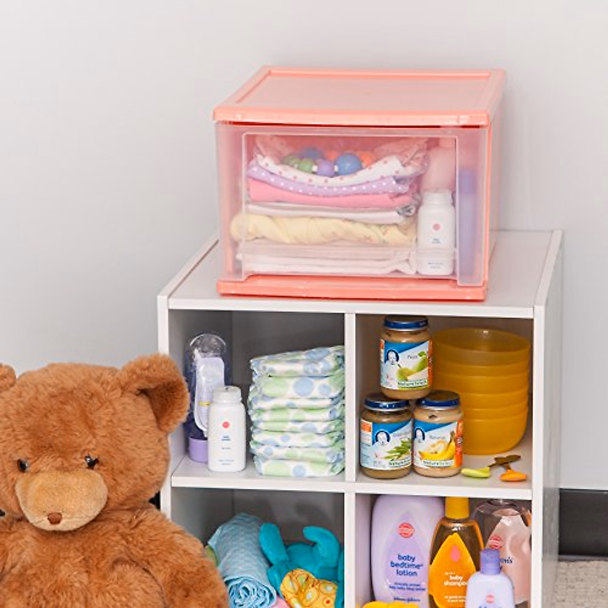 IRIS USA SD-30 Plastic Stacking Drawer, 4-Pack Storage Organizer Unit, 17-Quart, Coral, 4 Count