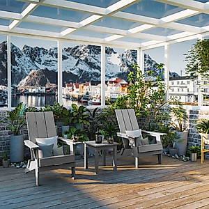 Modern Folding Adirondack Chair Set of 2 Plastic (Grey), 1s Expand/Store Upgrade Unlocked Weather-Resistant, Poly Lumber Outdoor Chairs Stacked, Widely Used in Outside Patio, Lawn, Deck, Garden Chairs