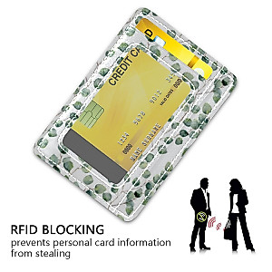 OTVEE Slim Minimalist Wallets Rfid Blocking Card Wallets PU Leather Front Pocket Wallets for Men and Women (Fresh Green Plant Eucalyptus Leaves)