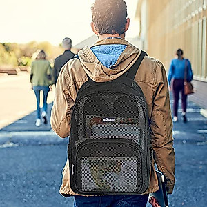 Edraco Heavy Duty Mesh Backpack, Mesh Backpack for School, Sport, Travel, Beach, Semi-transparent Mesh Bag with Padded Straps