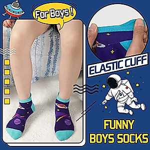 Welwoos Kids Boys Ankle Socks No Show Low Cut Funny Cute Cartoon Novelty Cotton Socks 6 Pairs Gifts Stocking Stuffers for Boys Kids(Space,5-8 Y)