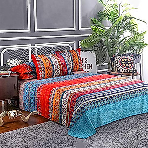 Boho Sheets Set Queen(4 PCS) Boho Colorful Tribal Striped Bed Sheets 14" Deep Pocket Ethnic Fitted Sheet Bohemian Flat Sheets 2 Pillowcases