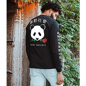 Riot Society Mens Panda Rose Long Sleeve T-Shirt - Black, Large
