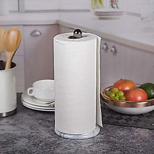 Creative Home Natural Marble Base Paper Holder Kitchen Towel Dispenser with Gunmetal Finish Metal Pole, 5-1/2" Diam. x 12-5/8" H, Off-White (patterns may very)