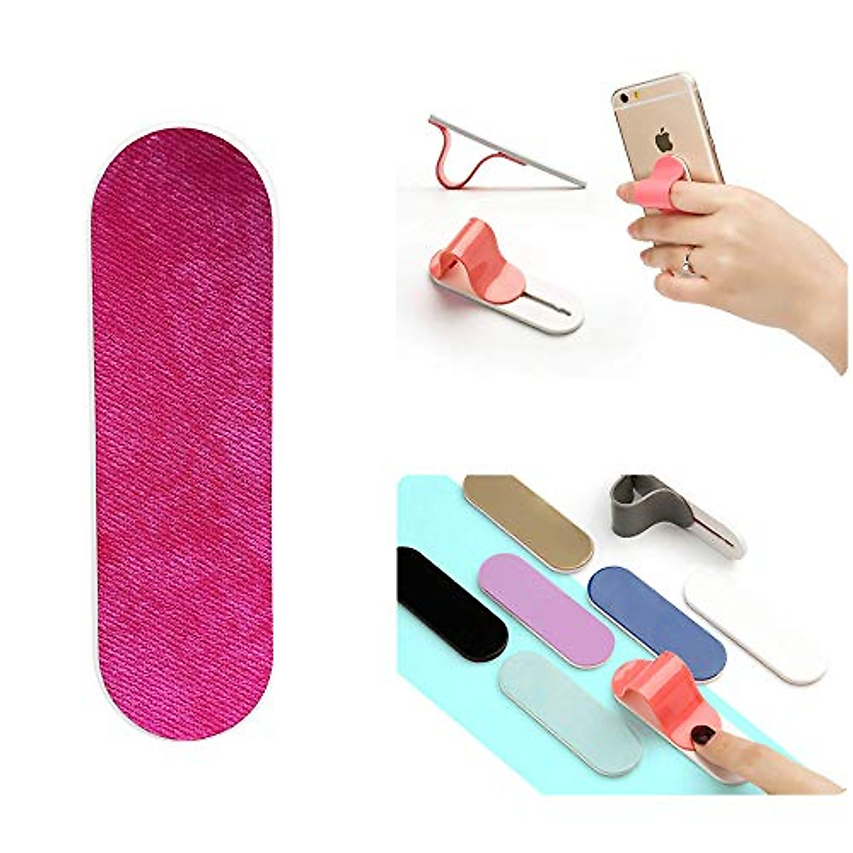 ZOQIZA Phone Grip Holder Portable Finger Grip Holder Strap Bracket Phone Loop Finger Kickstand for Universal Phone Charms (Denim Hot Pink)