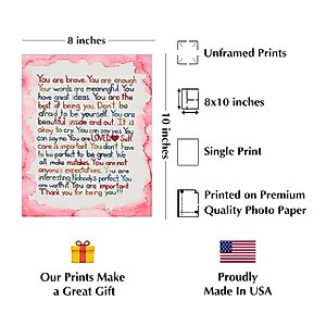 You Are Brave Inspirational Wall Art Print – Motivational Wall Decor for Home, Office, Bedroom, Classroom & School - Unframed 8x10" Poster Print Gift for Boys & Girls (Pink)