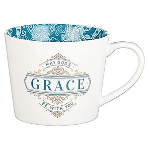 Christian Art Gifts Coffee Mug w/Scripture for Women, God's Grace - Lead-Free, Cadmium-Free, and Non-Toxic White Ceramic Cup and Teal Paisley, 13 oz, 1 Count