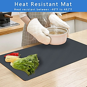 Large Silicone Mats for Kitchen Counter 0.05" Thick 46.8" Long X 23.6" Wide Gray, Heat Resistant Protector Pad Multipurpose Mat for Cooktop Table, Pets Mats, Art Painting Mats, Placemat