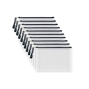 AUSTARK 10 Pcs Zipper File Bags, Waterproof Plastic Mesh Pouch for Office School, Board Game Storage Bags (B6 Size 7.6''x5.3'', White and Black)