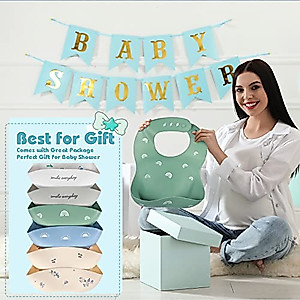 Jeere 6 Pieces Silicone Bibs for Babies Adjustable Waterproof Silicone Baby Bibs for Baby Girls Boys Toddler Silicone Bibs with Food Catcher Silicone Bib