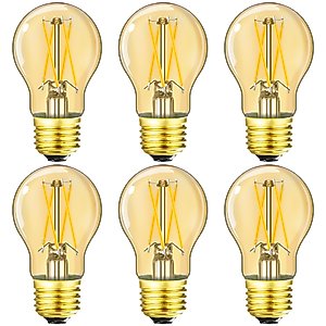 LEOOLS Dimmable E26 Amber led Bulb 6W Equal 60 watt Vintage LED Edison Bulb AC120V 2700K A15 LED Bulb for Ceiling Fan Light Bulbs,Refrigerator Light Bulb 600LM 6Pack