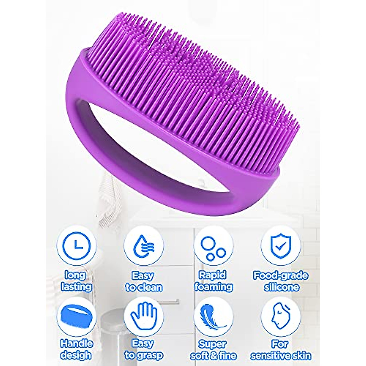 HEETA Hand-Held Body Shower Brush 2-Pack Soft Silicone Body Scrubber for Brushing Gentle Exfoliating Bath Cleansing Bath Brush for Men Women Kids All Kind of Skin (Black & Purple)