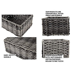 HOSROOME Handmade Wicker Baskets for Organizing Storage Basket Set Woven Decorative Organizing Nesting Baskets for Bedroom Bathroom(Set of 4,Grey)