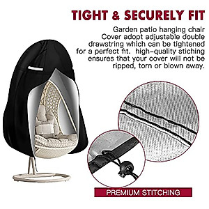 Patio Hanging Egg Chair Cover, Durable Large Wicker Egg Swing Hammock Chairs Cover with Zipper, Waterproof Heavy Duty Weather Resisatnt Outdoor Furniture Chair Covers for Indoor Bedroom Outdoor Garden