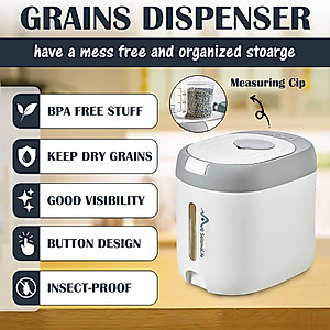SalamaLife Airtight Food Storage Multi-Purpose Plastic Container with Lids -22 lbs Bucket, Rice dispenser & sugar container-dog food storage, Cereal & Grain Storage- White/Grey