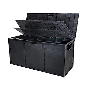 Fullwatt Deck Box, 77 Gallon Outdoor Storage Box Waterproof Deck Storage Container Box for Patio Cushions, Pool Accessories, Toys, Gardening Tools, Sports Equipment, Black